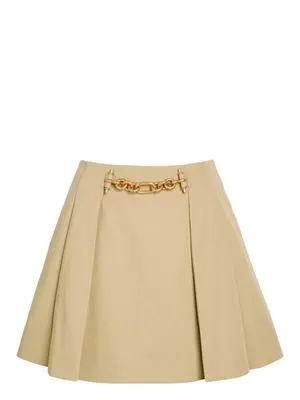 Balmain Embellished Pleated Cotton Mini Skirt - Sand