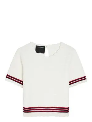 B.B. WALLACE Striped-trim Cotton-knit T-shirt - White