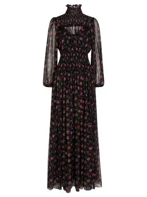 Dolce & Gabbana Floral-print Shirred Silk Maxi Dress - Black