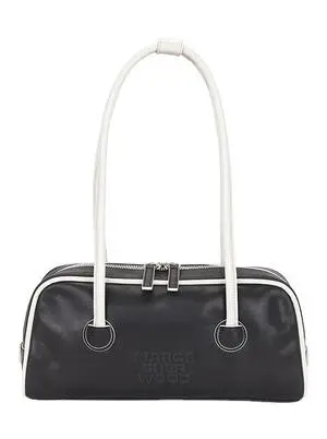 MARGESHERWOOD Soft Baguette Shoulder Bag - Black & Light Grey Pull-up Crinkle