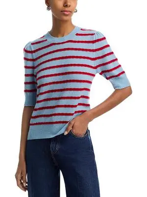 FRAME The Striped Pointelle Sweater - Ocean Blue