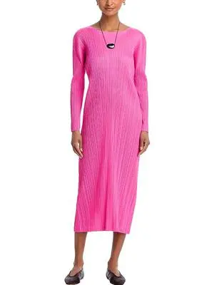 Issey Miyake Long Sleeve Midi Dress - Hot Pink