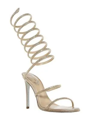 Rene Caovilla Super Cleo Crystal Sandals - Beige Satin