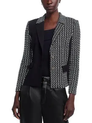 Misook Mixed Media Tweed Knit Blazer - Black/white