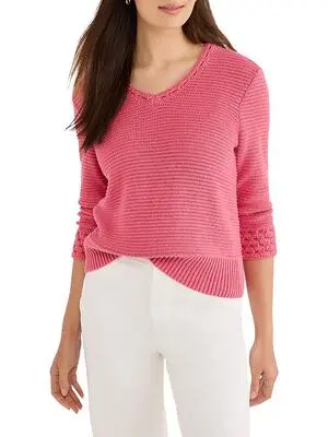 NIC+ZOE Edged Pop Stitch Sweater - Raspberry