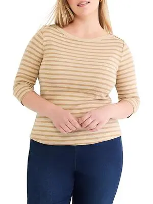 NIC+ZOE Stripe Three Quarter Sleeve Boat Neck Tee - Neutral Multi