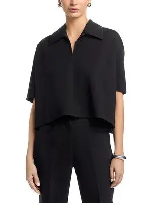 JIL SANDER Short Sleeve Cropped Polo Top - Black