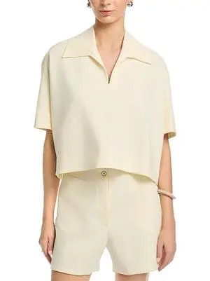 JIL SANDER Short Sleeve Cropped Polo Top - Chalk