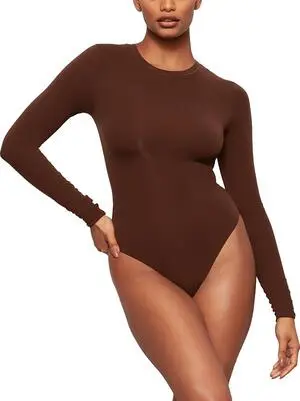 SKIMS Everyday Crewneck Long Sleeve Bodysuit - Cocoa
