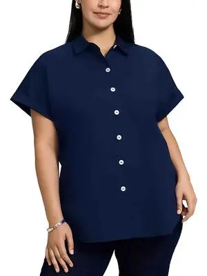 Foxcroft Abigail Short Sleeve Stretch Shirt - Navy