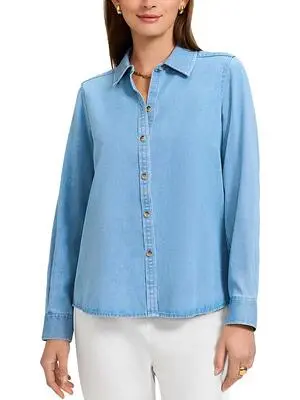 Foxcroft Hampton Long Sleeve Denim Shirt - Bleach Wash