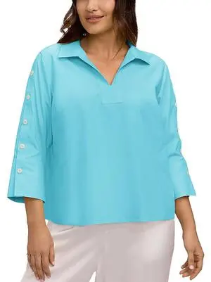 Foxcroft Lainey 3/4 Sleeve Popover Blouse - Capri