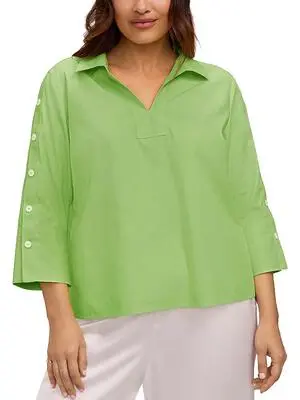 Foxcroft Lainey 3/4 Sleeve Popover Blouse - Mojito