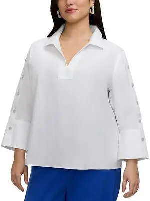 Foxcroft Lainey 3/4 Sleeve Popover Blouse - White