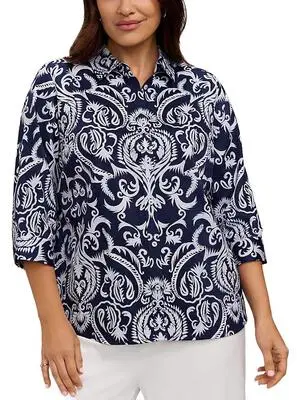 Foxcroft Hampton Damask Shirt - Navy/ White