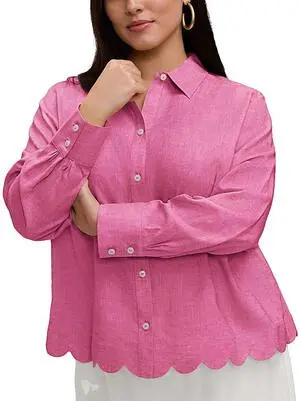 Foxcroft Scarlett Long Sleeve Scallop Shirt - Cosmo Pink