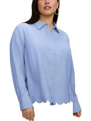 Foxcroft Scarlett Long Sleeve Scallop Shirt - Powder Blue