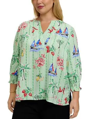 Foxcroft Alicia 3/4 Sleeve Resort Stripe Shirt - Green Multi
