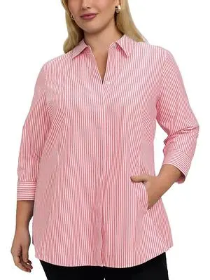 Foxcroft Cici 3/4 Sleeve Stripe Shirt - Coral Reef