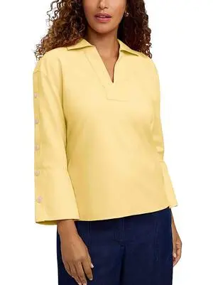 Foxcroft Lainey Poplin Top Lemon