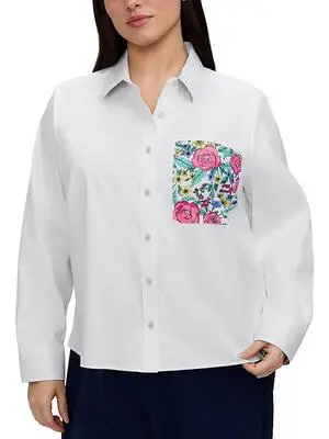 Foxcroft Jodie Long Sleeve Sateen Shirt - White Multi