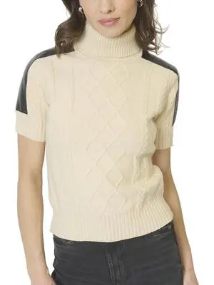 Central Park West Naomi Cable Turtleneck Sweater - Ivory-black