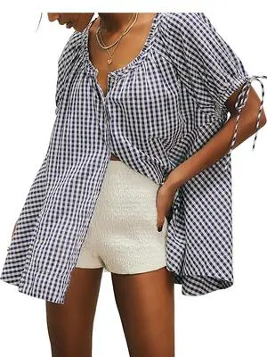 Free People Gingham Tunic - Navy Combo