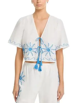 RAILS Pari Embroidered Tassel Tie Top