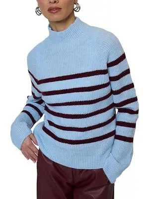 Central Park West Marley Striped Funnel Neck Sweater - Blue-burgundy-stripe