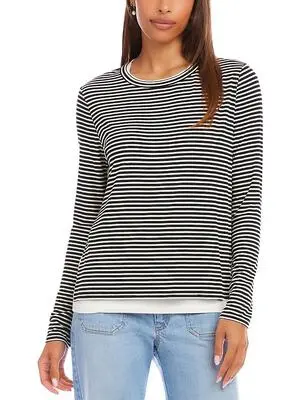 Karen Kane Striped Layered Look Top - Black/ Off White