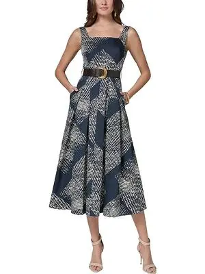 Donna Karan New York Printed Square Neck Belted Midi Dress - Nightfall