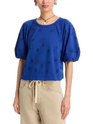 Free People Jessie Eyelet Tee - Navy Combo