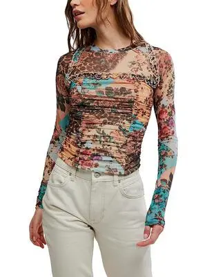 Free People Ariana Long Sleeve Top - Taupe Combo