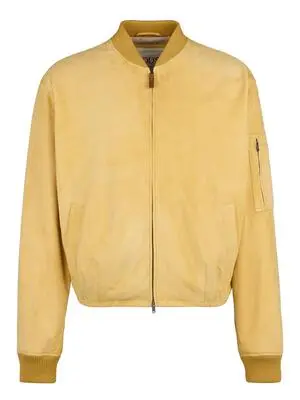 TOD'S Aviator Bomber Jacket In Pashmy Suede - Yellow