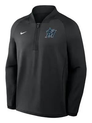 Nike Miami Marlins Authentic Collection Dri-fit Mlb 1/2-zip Long-sleeve Top - Black