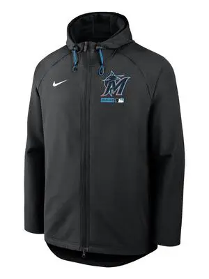 Nike Miami Marlins Authentic Collection Therma-fit Mlb Full-zip Hooded Jacket - Black