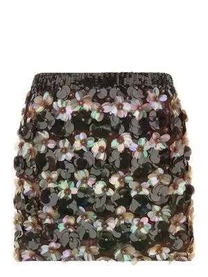 P.a.r.o.s.h Floral-sequin Skirt - Black
