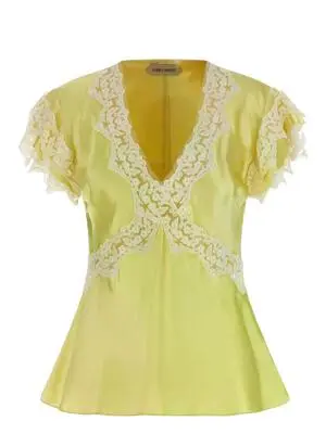 Alberta Ferretti Lace-inserts V-neck Blouse - Yellow