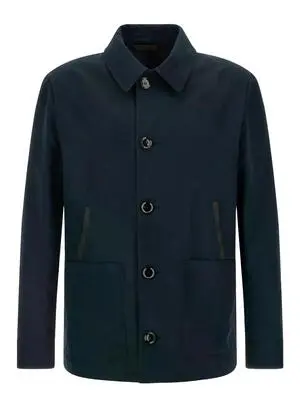 Brioni Button Leather Pocket Jacket - Blue