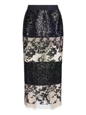 IMROSKA Sequin-embellished Floral Midi Skirt - Black