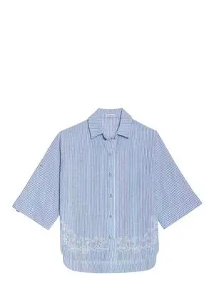 Agua Bendita Chrissy Striped Embroidered Shirt - Blue