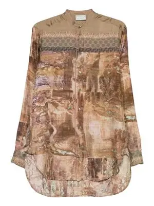 PIERRE-LOUIS MASCIA Printed Silk Shirt - Brown