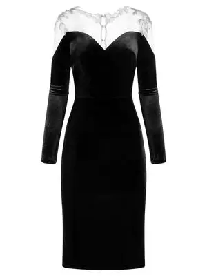 IMROSKA 26 Leaves Velvet Midi Dress - Black