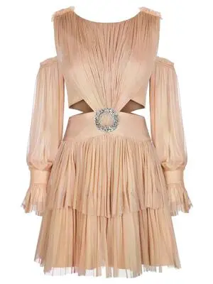 IMROSKA Daisy Cut-out Embellished Mini Dress - Neutrals