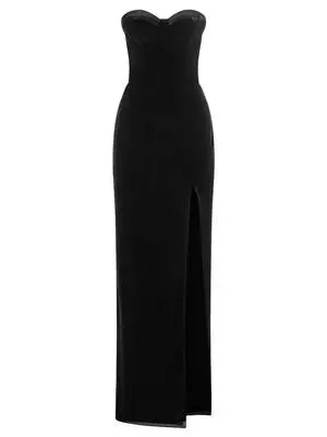IMROSKA Lace Tuxedos Slit-detail Maxi Dress - Black