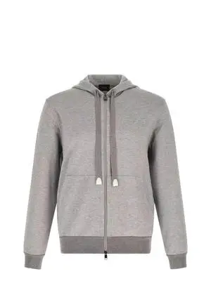 Brioni Piquet Logo Embroidery Hoodie - Grey