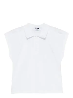 MSGM Pointelle Short-sleeve Polo Top - White