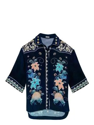 Agua Bendita Floral-print Shirt - Blue