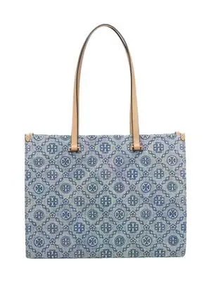 Tory Burch T Monogram Denim Tote Bag - Blue