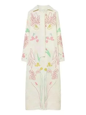 FORTE_FORTE Floral Embroidered Coat - Neutrals